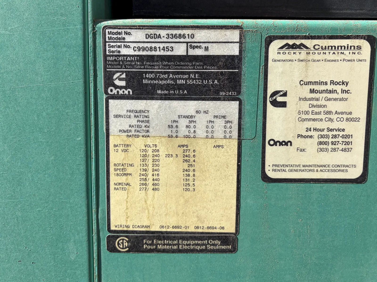 53kW Cummins Diesel Generator Set #093042 - Generator Source
